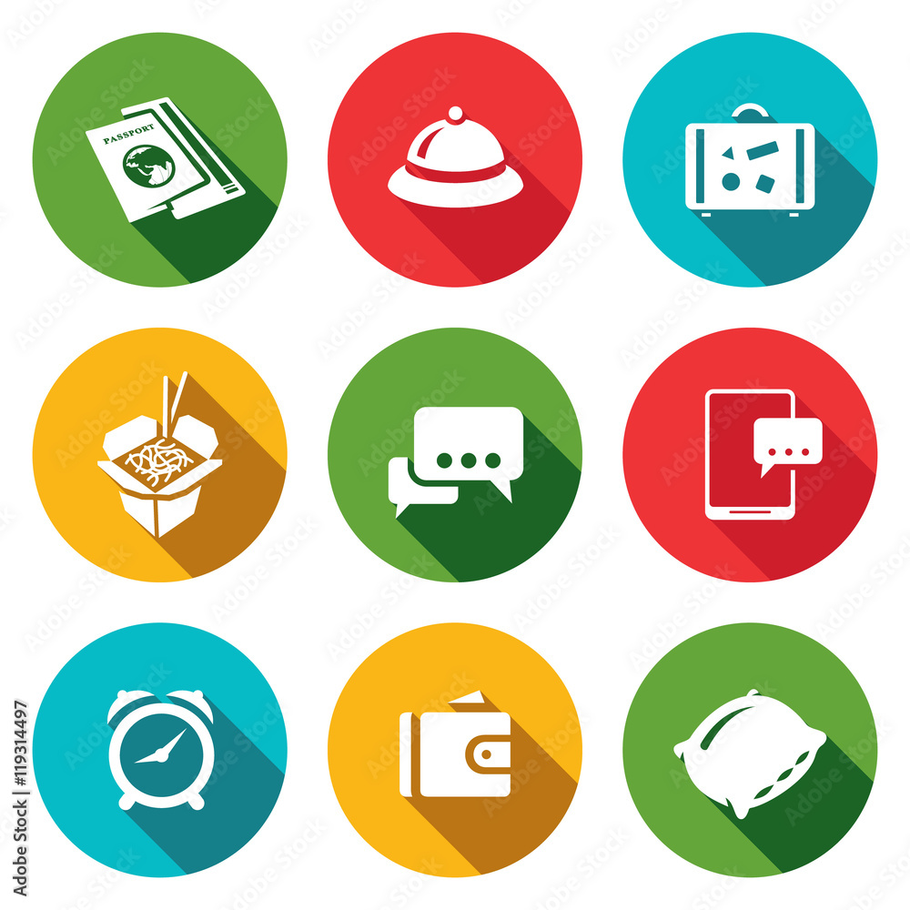 Vector Set of Travel Icons. Visa, Hotel, Baggage, Food, Excursion ...
