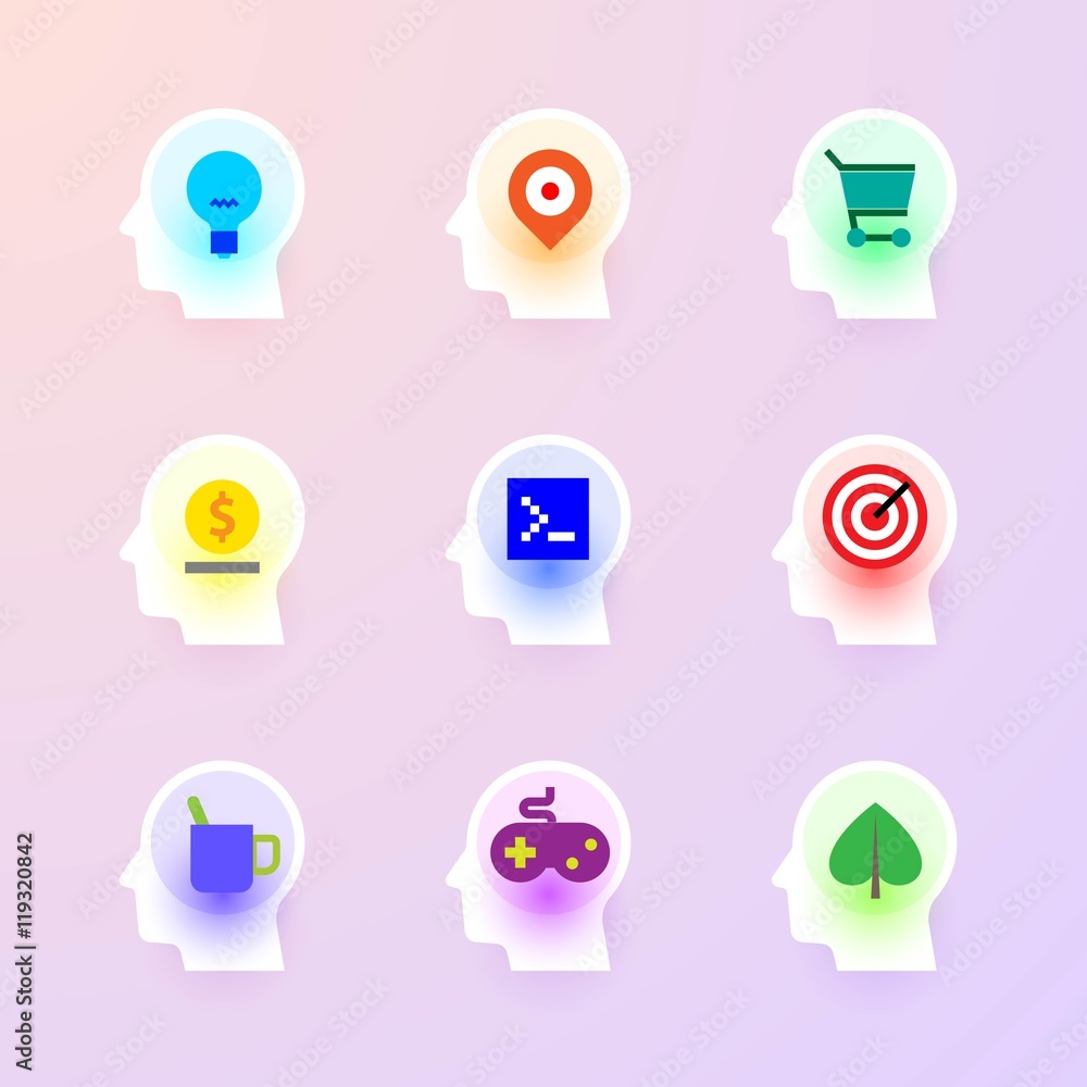 Modern vector flat icons collection of idea, maps, shopping, bank ...