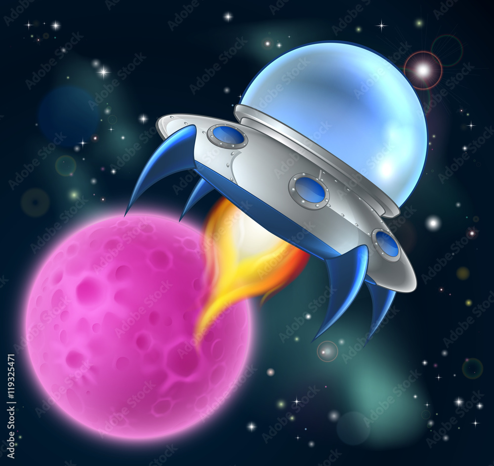 Cartoon Alien Space Ship Flying Saucer Stock Vector | Adobe Stock