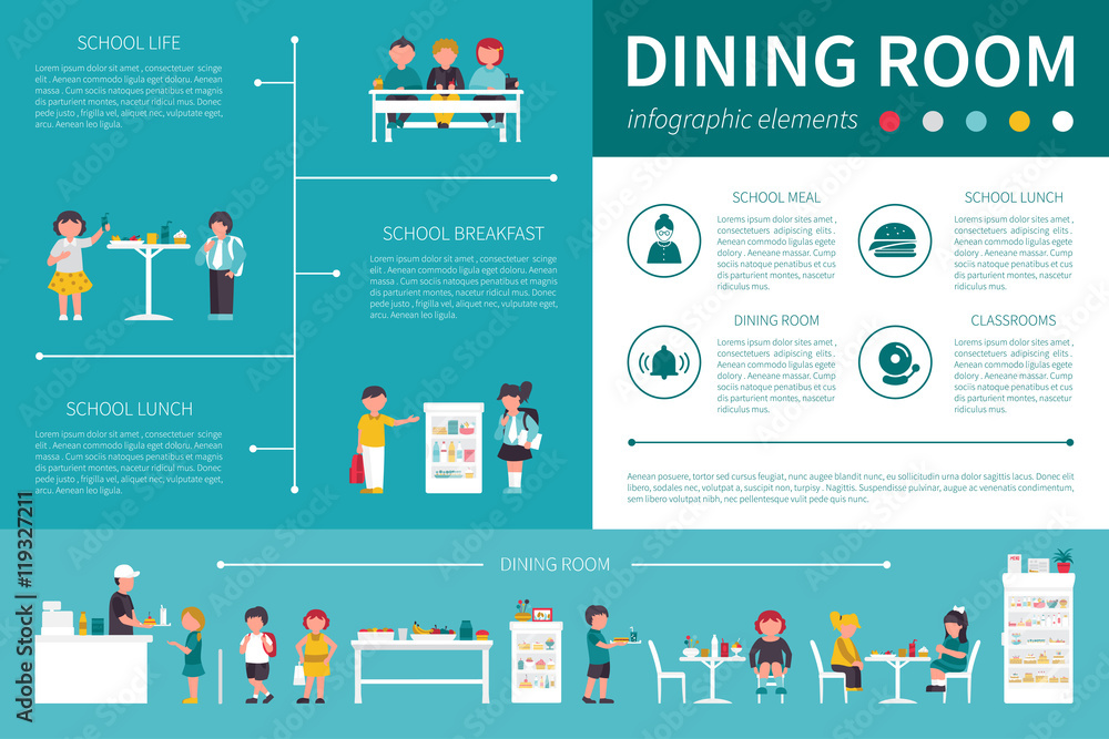 Dining Room infographic flat vector illustration. Presentation Concept ...