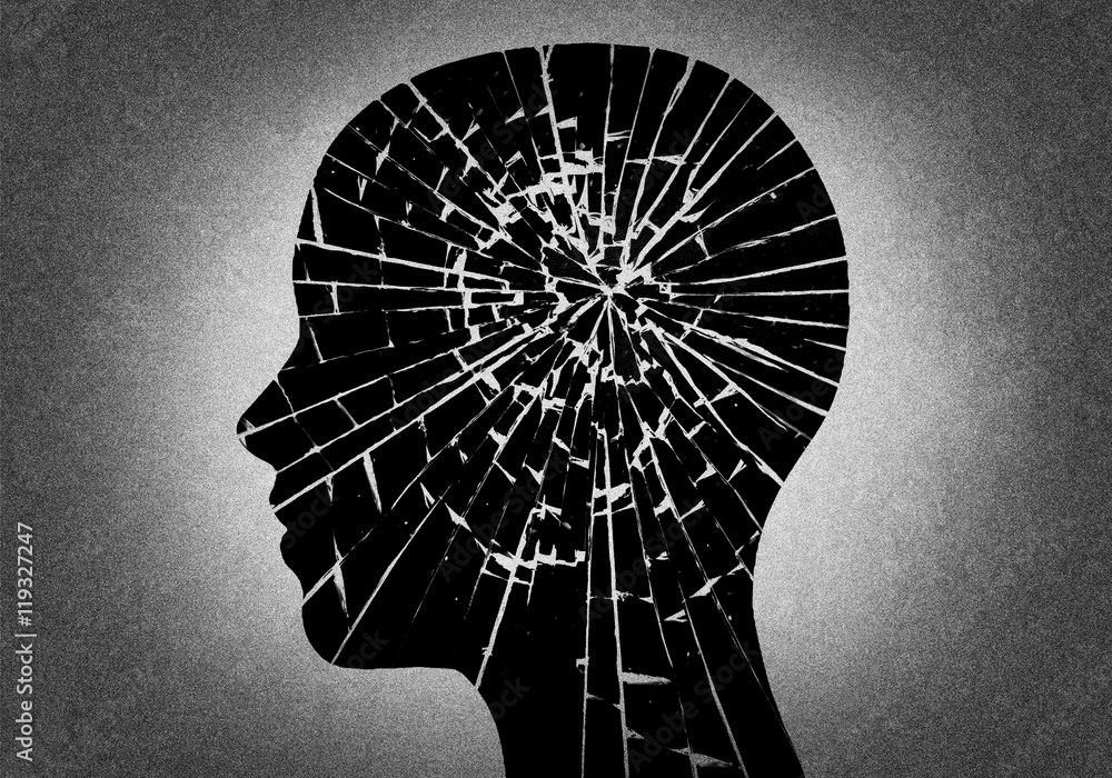 Silueta de cabeza humana rota como el cristal ilustração do Stock ...