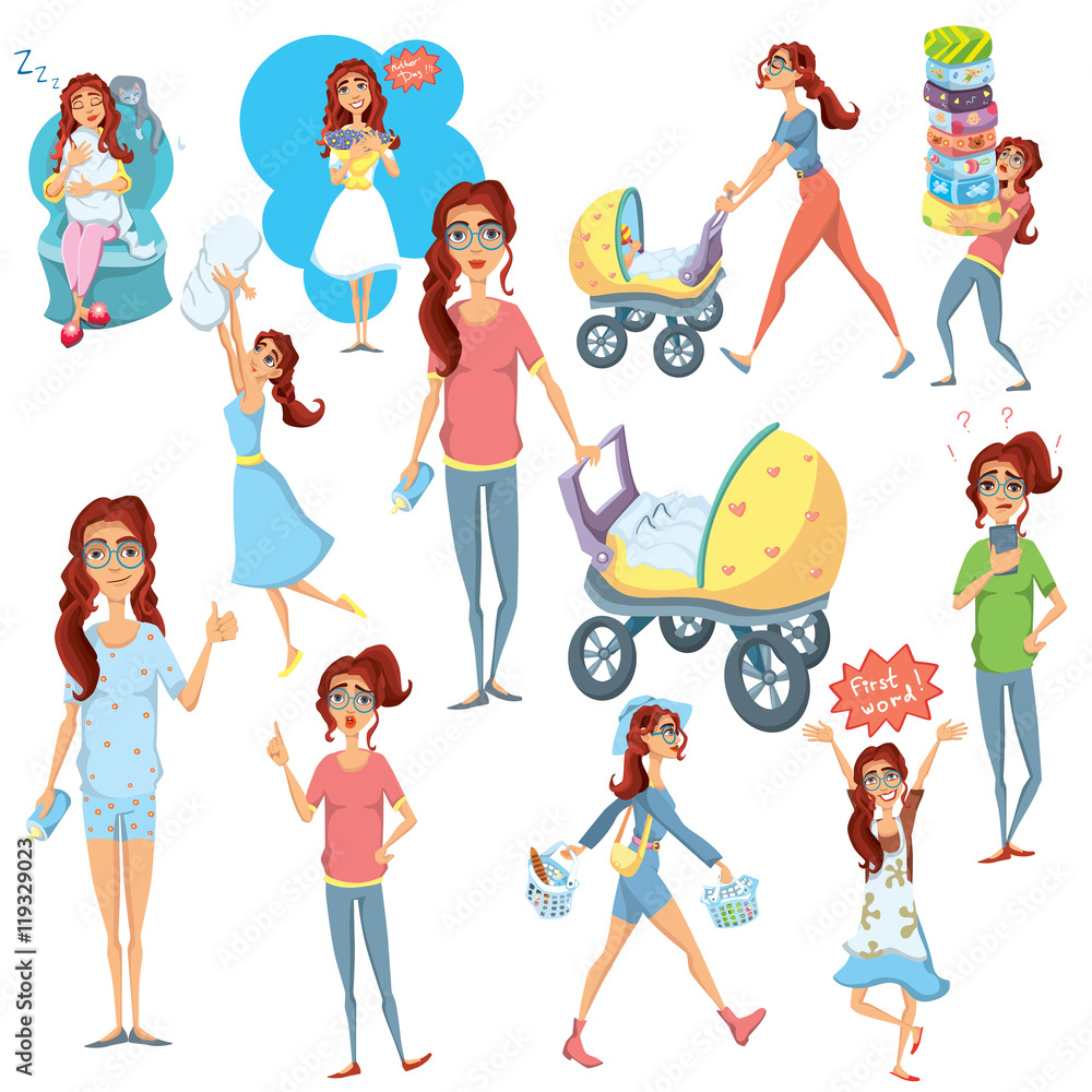 Mother character vector illustration set Stock Vector | Adobe Stock