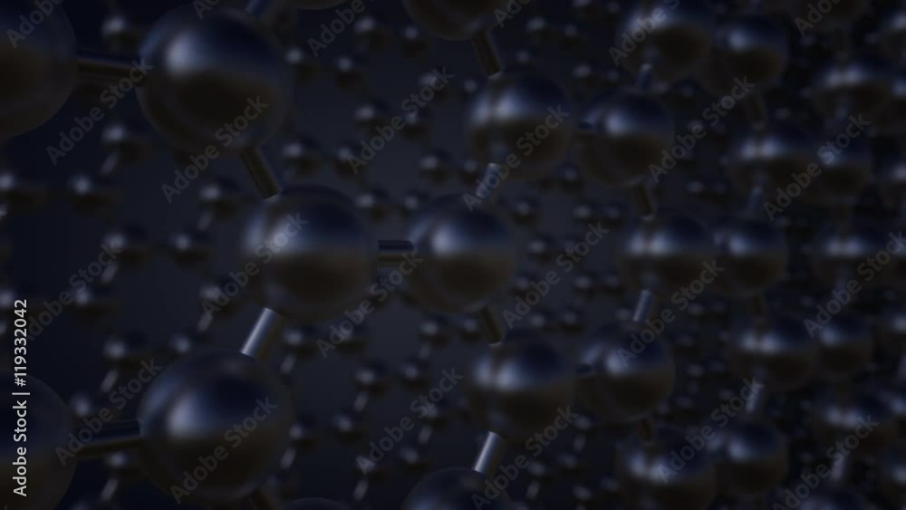 Atomic structure of graphene, dark gray background, shallow focus. 4K ...