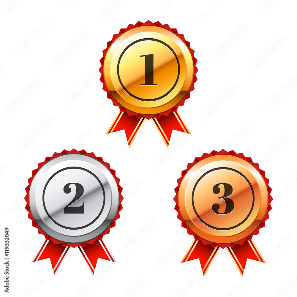 Set of gold, silver and bronze award labels. 1st, 2nd, 3rd places ...