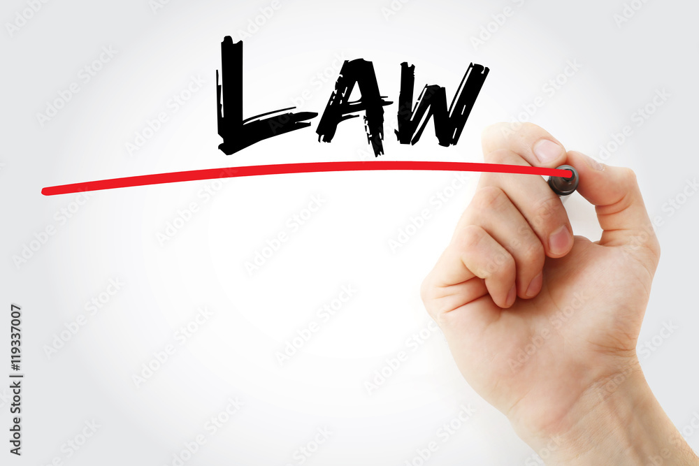 Hand writing Law with marker, concept background Stock Photo | Adobe Stock