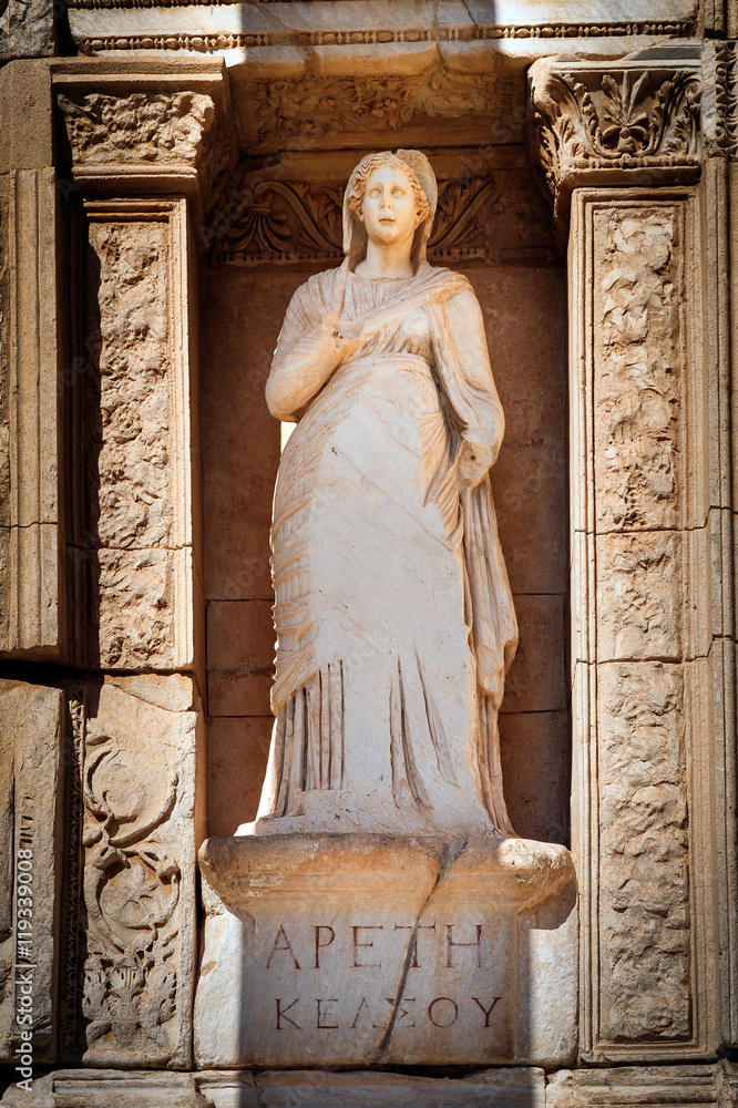 Photo & Art Print Moral virtue statue of Arete (Apeth), Celsus Library ...