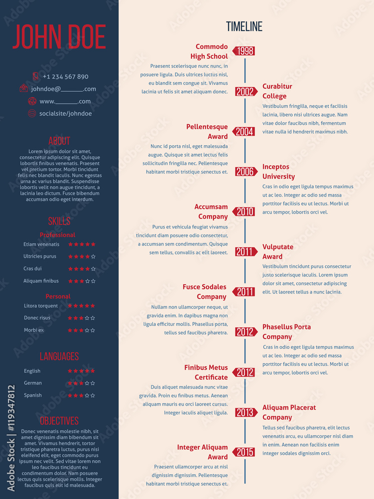 Modern cv resume with detailed timeline Stock Vector | Adobe Stock