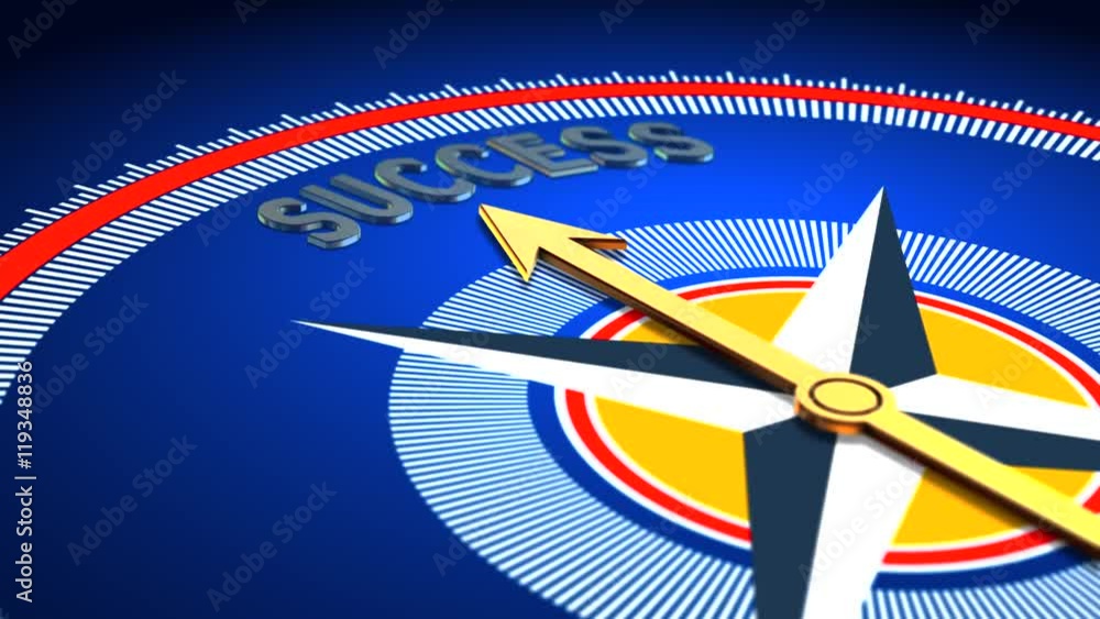 Golden compass arrow pointing on word success. Computer generated 3d ...