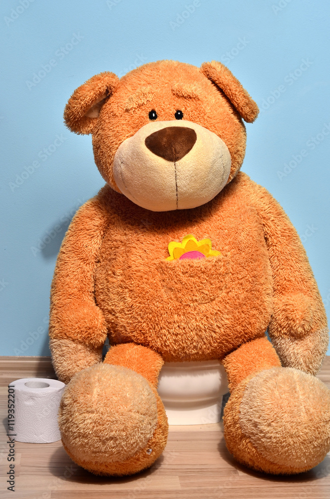 Big teddy bear sitting on the potty training for pee and poo Stock ...