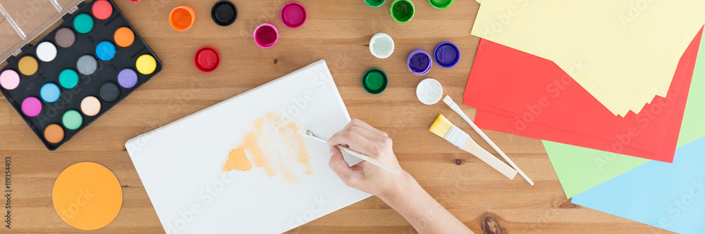 Full palette of colours in an artist's atelier Stock Photo | Adobe Stock