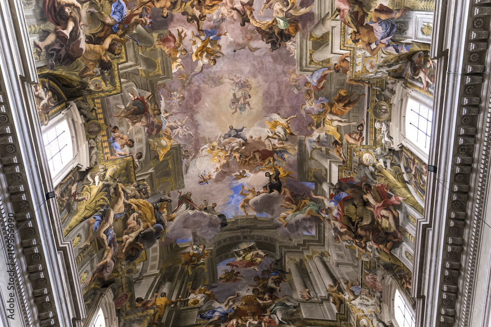 Frescoes of Andrea Pozzo on sant Ignazio church ceilings, Rome, Ital ...