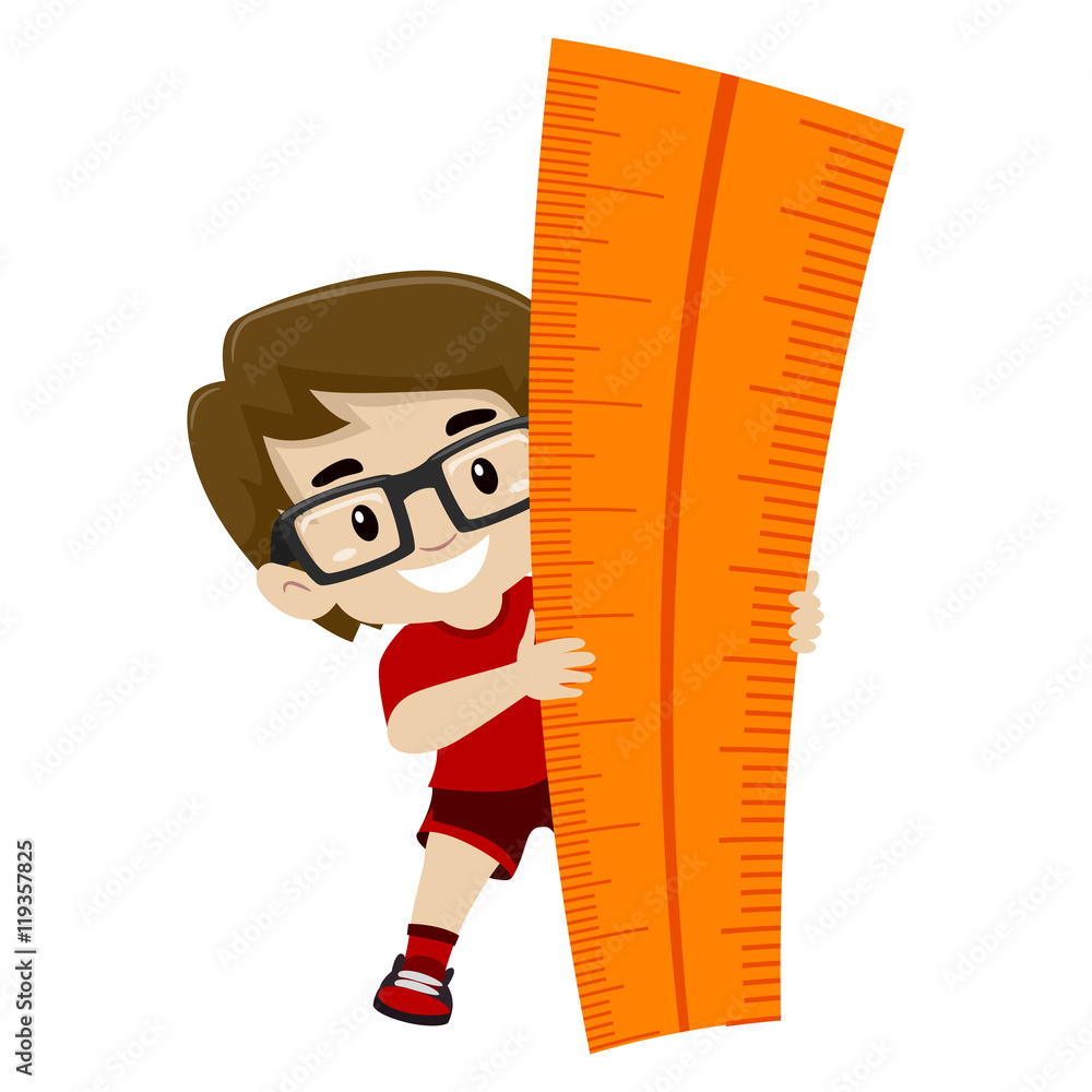 Vector Illustration of a Little Boy holding a Big Ruler Stock Vector ...