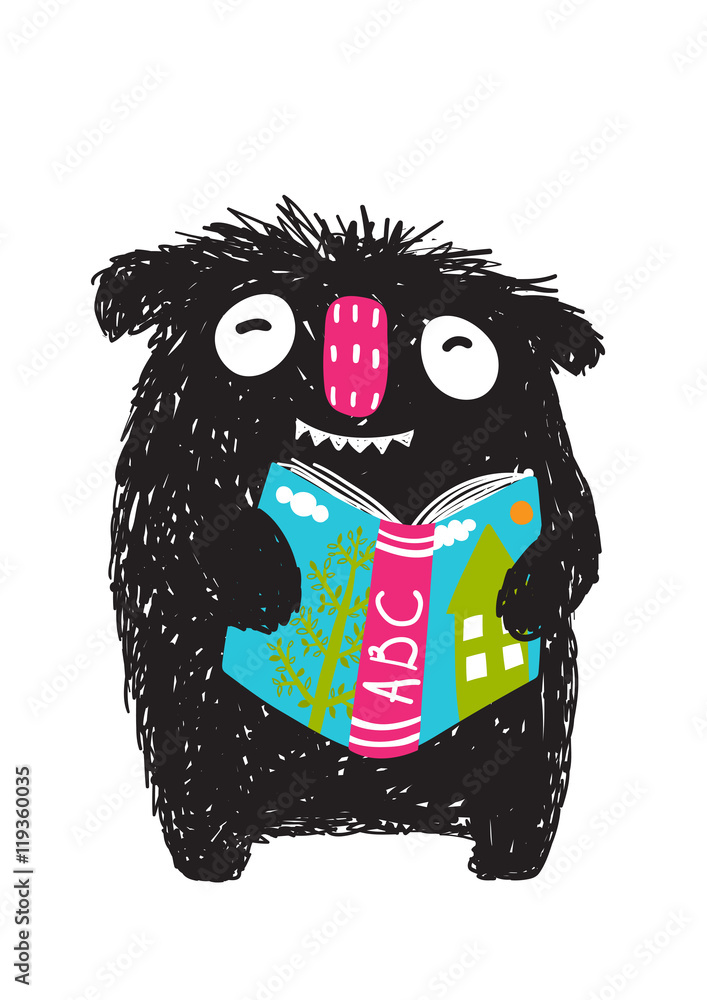 Monster Reading ABC Book Cartoon for Kids Stock Vector | Adobe Stock