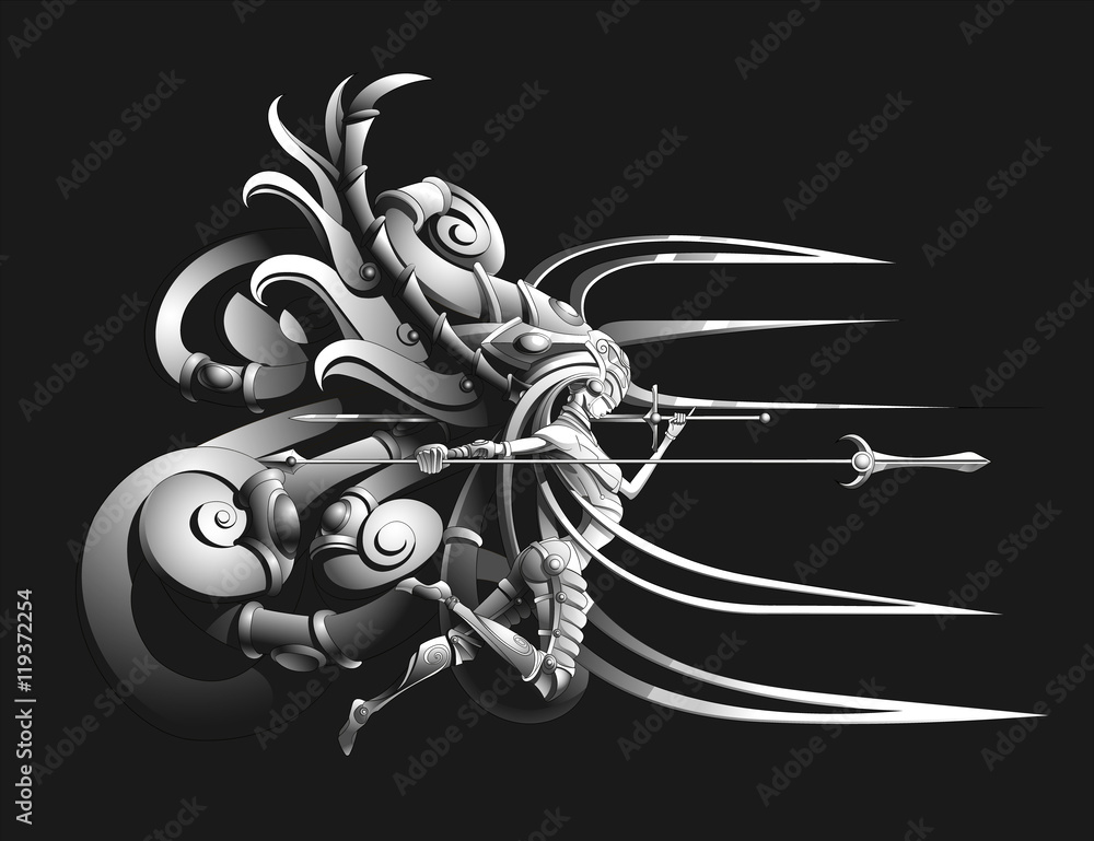 flying Valkyrie with spear and sword Stock Vector | Adobe Stock
