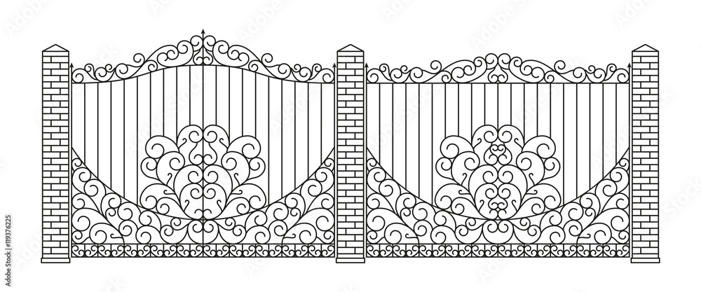Forged gates and fences set. Linear design. Vector outline illustration ...