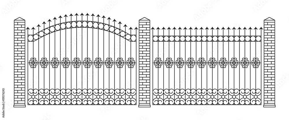 Forged gates and fences set. Linear design. Vector outline illustration ...