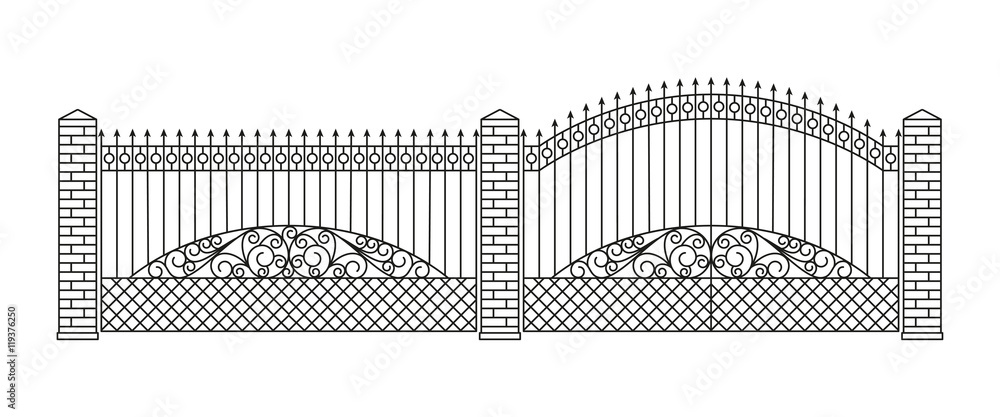 Forged gates and fences set. Linear design. Vector outline illustration ...