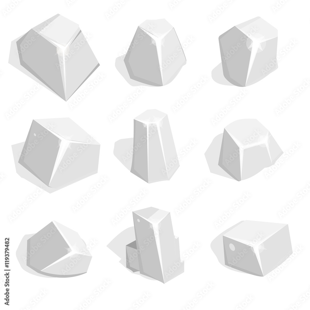 Vector set of silver ore or boulders. Isometric 2D game UI Templ Stock ...