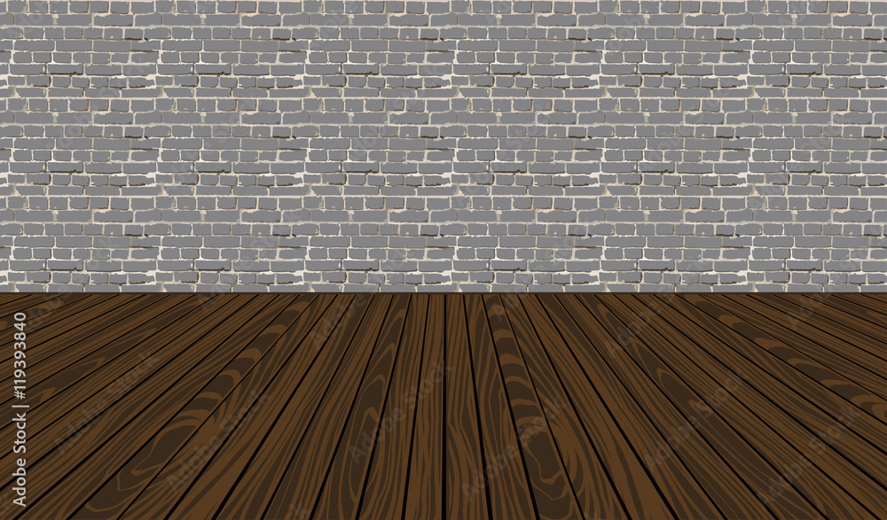 vector brick wall and wooden floor interior design. Template for ...