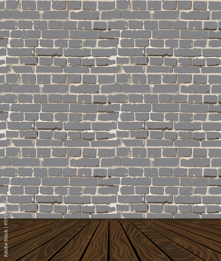 vector brick wall and wooden floor interior design. Template for ...
