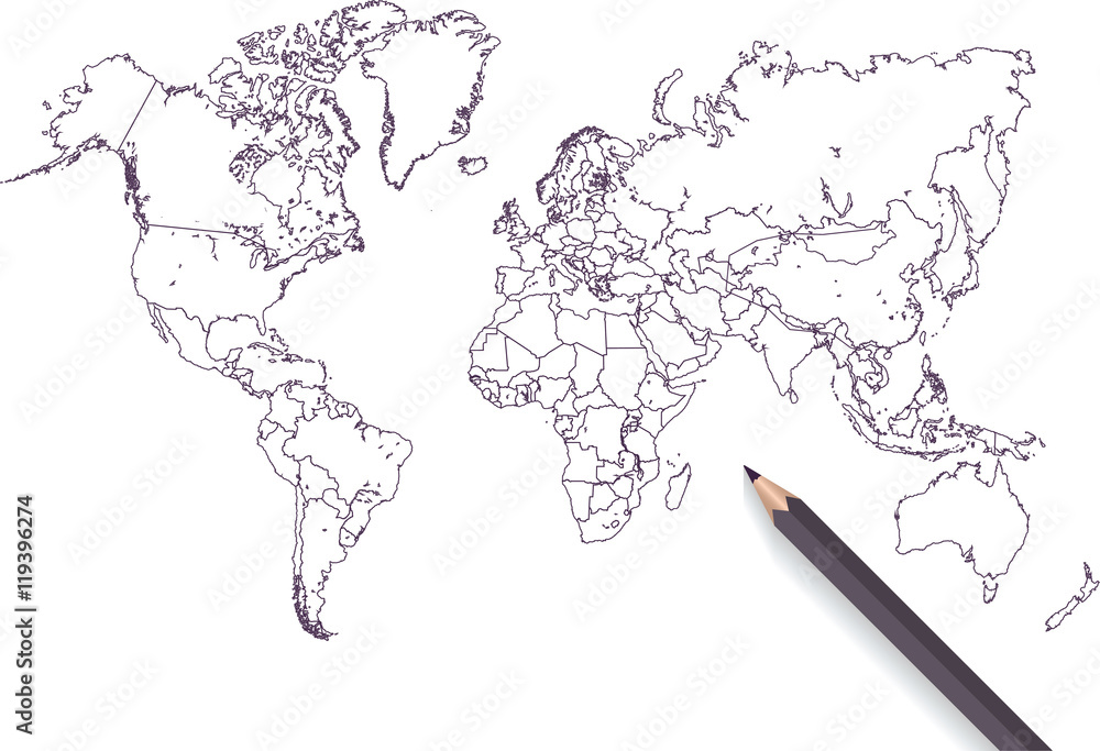 Colored pencil world map illustration Stock Vector | Adobe Stock