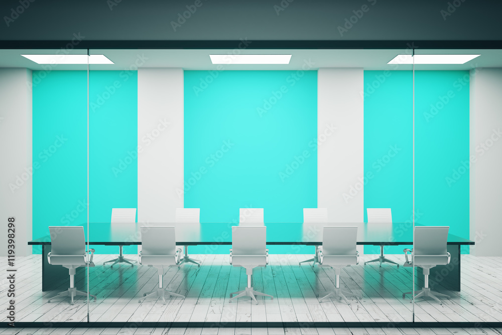 Conference room with blue posters Stock Illustration | Adobe Stock