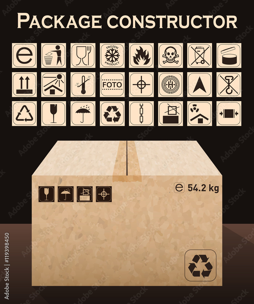 Vector package constructor with box. Packaging symbols. Icon set ...
