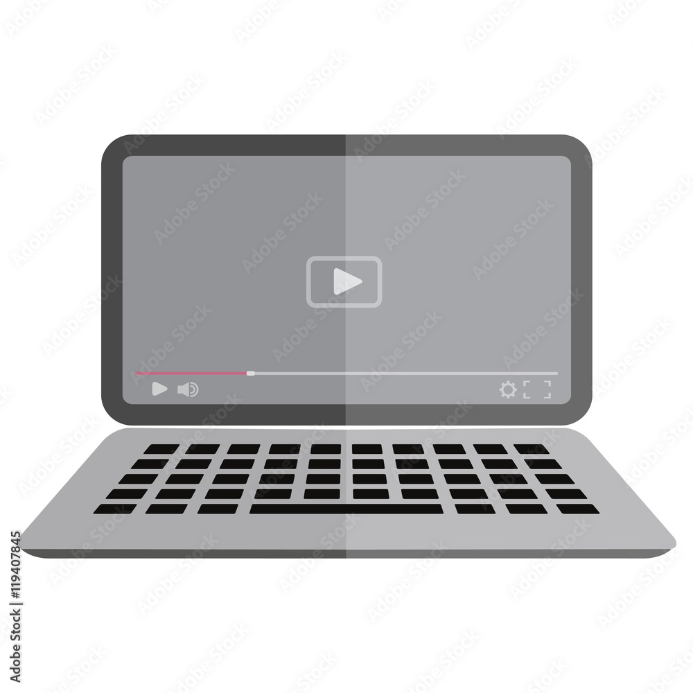 Isolated laptop screen with play button on white background. Concept of ...