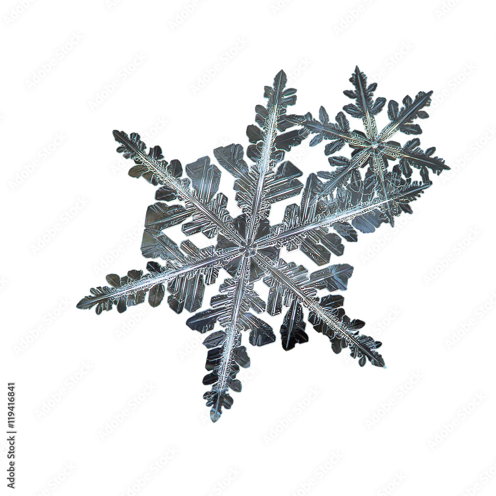 Two snowflakes in cluster, isolated on white background. This is macro ...