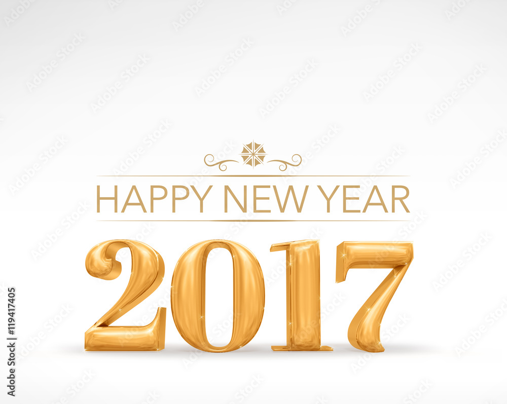 2017 new year golden number (3d rendering) on white studio room ...