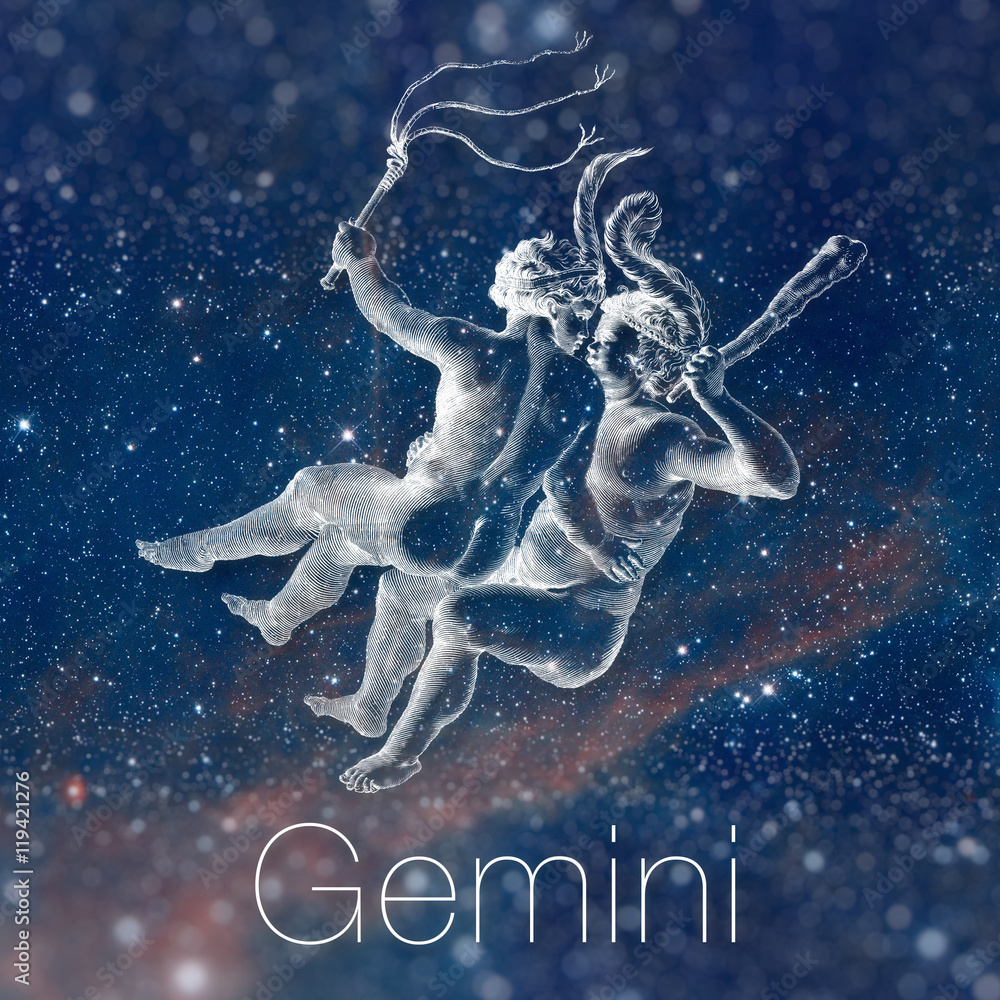 Astrological zodiac sign - Gemini. Vintage astrological drawing. Galaxy ...