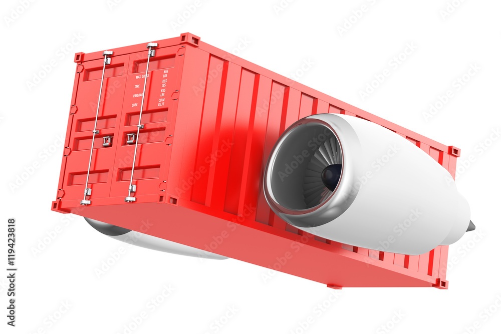 Aircraft Jet Engine with Shipping Container. 3d Rendering Stock ...