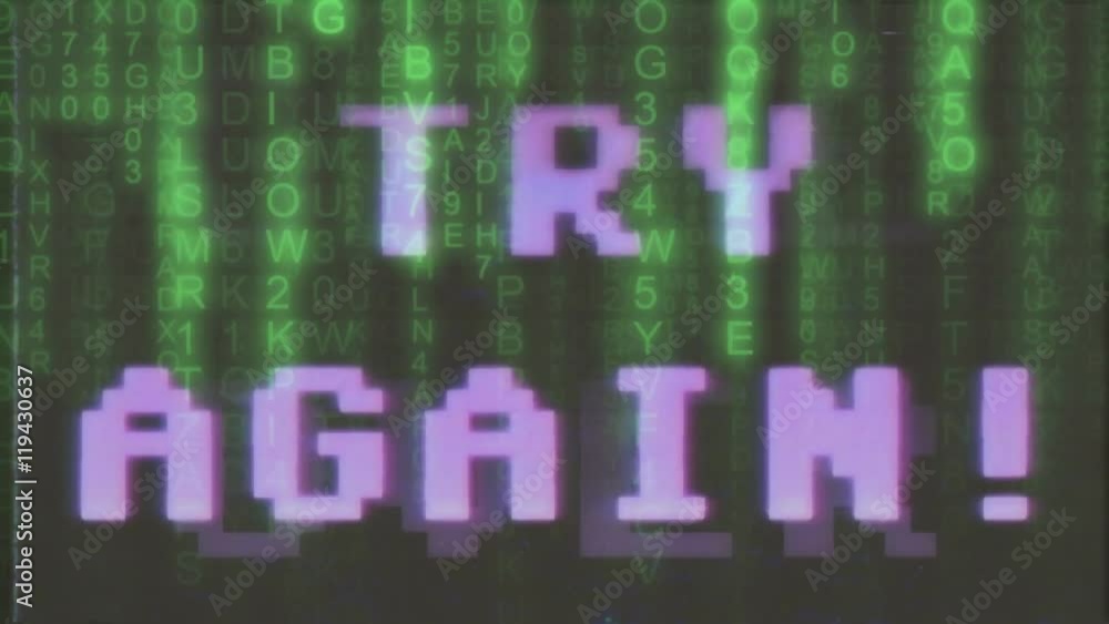 A videogame ending screen taped on VHS: Game over - Try again - Insert ...