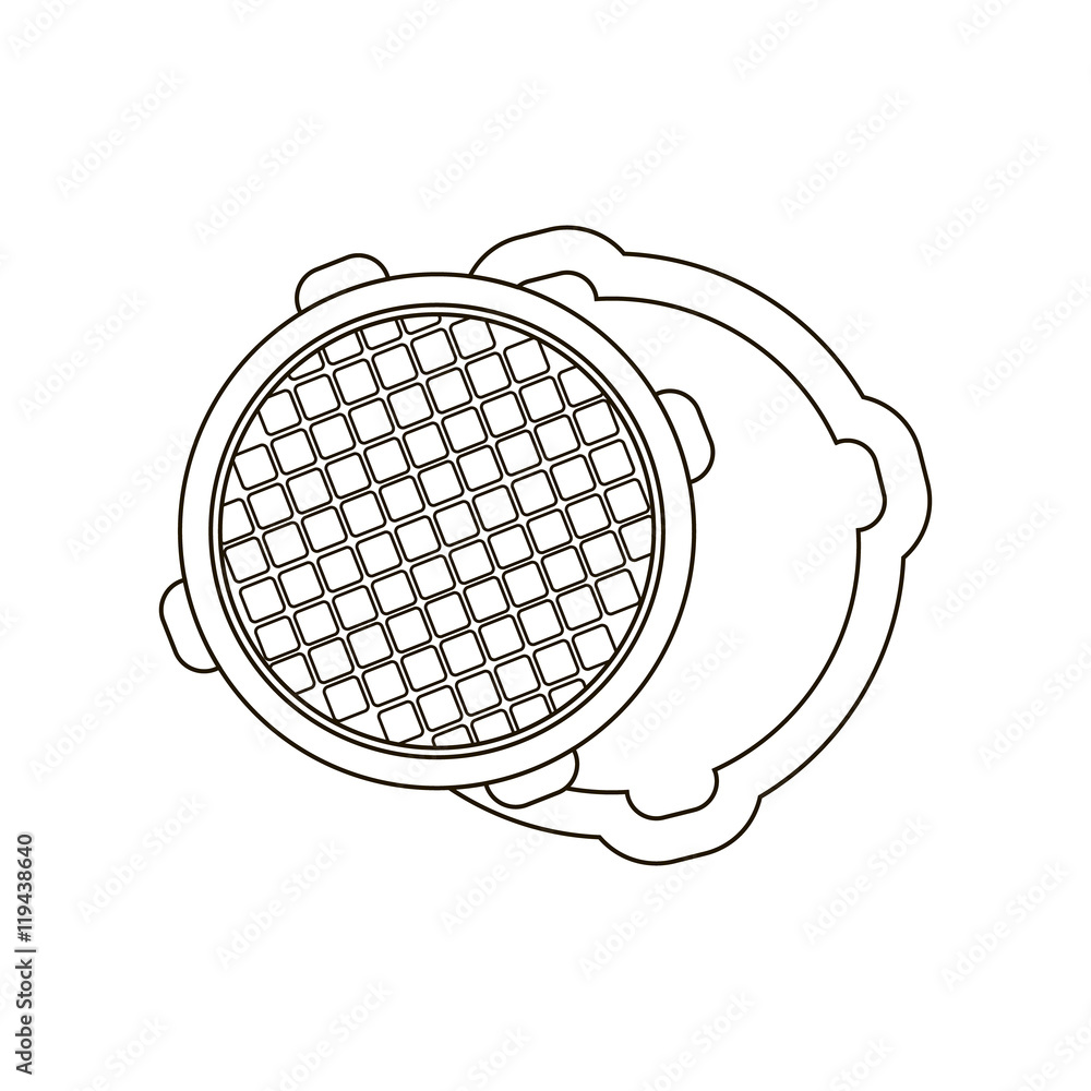 Open metal manhole icon line style. One icon of a large plumbing line ...