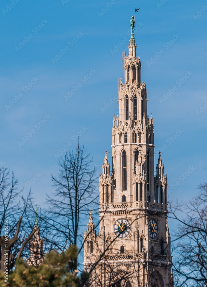 Rathaus Turm mit Rathausmann, Wien, Austria Stock Photo | Adobe Stock