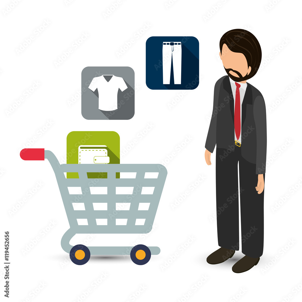 man male avatar shopping cart cloth shop store sale offer market icon ...