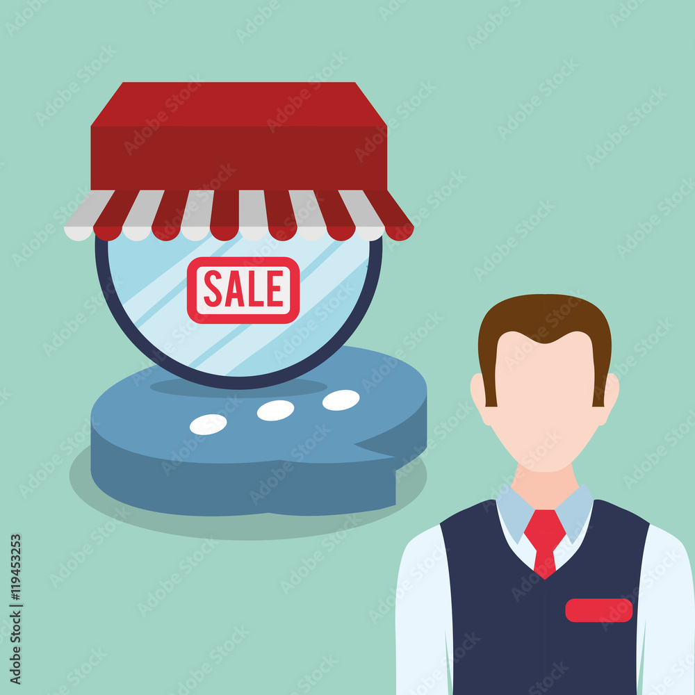 man male avatar shopping bubble shop store sale offer market icon set ...