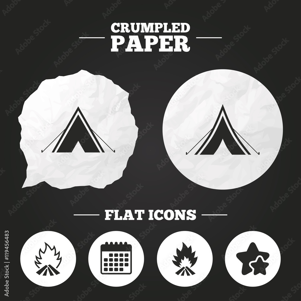 Tourist camping tent signs. Fire flame icons. Stock Vector | Adobe Stock