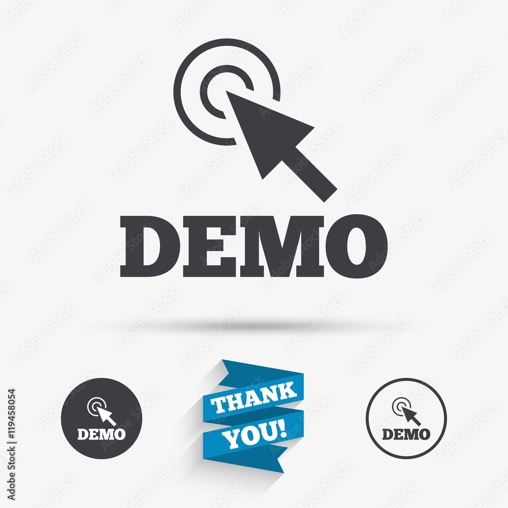 Demo with cursor sign icon. Demonstration symbol Stock Vector | Adobe Stock