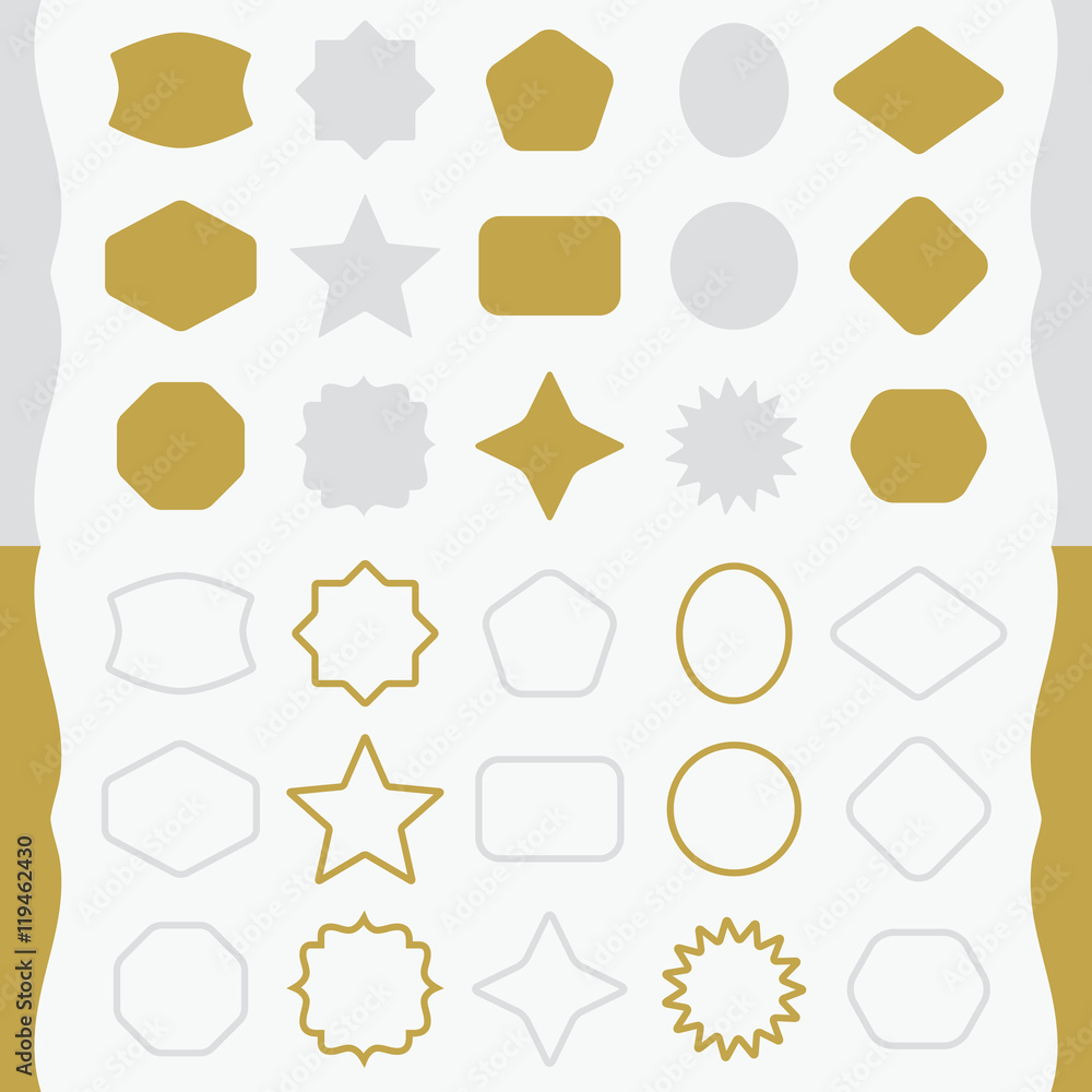 Matte gold and silver silhouette and outline basic shapes emblems icons ...
