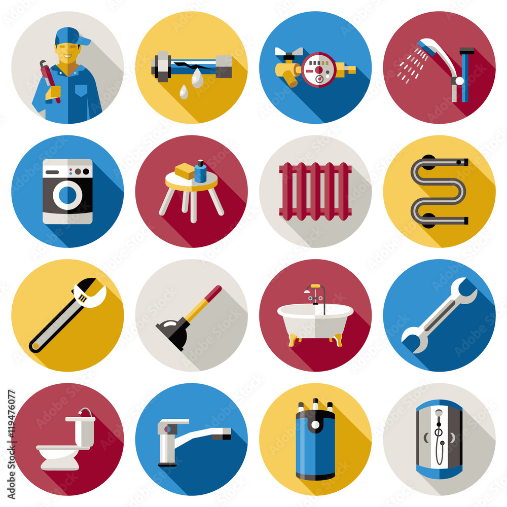 Plumbing Icon Set Stock Vector | Adobe Stock