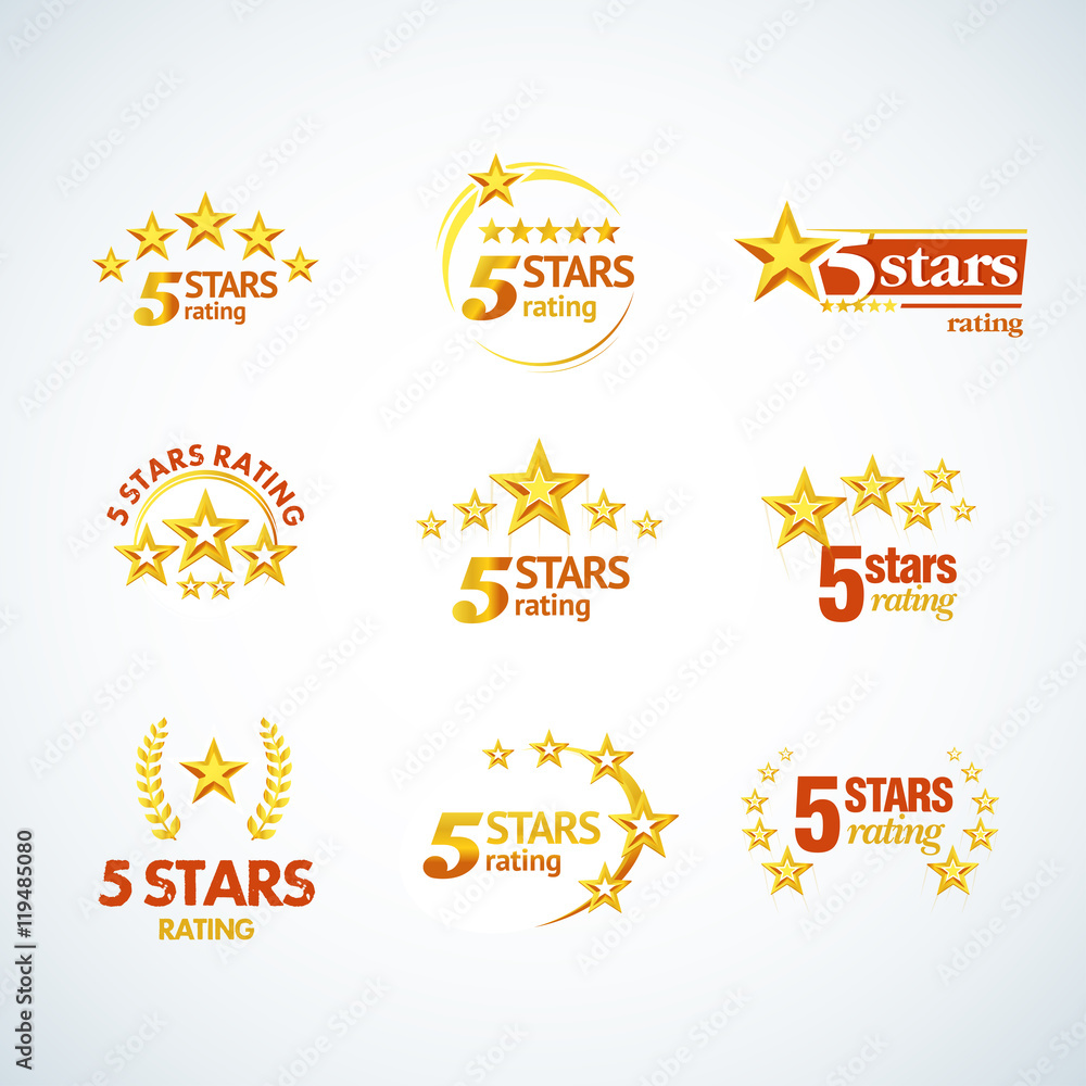 Golden Five stars round logo template set. Isolated Vector illustration ...