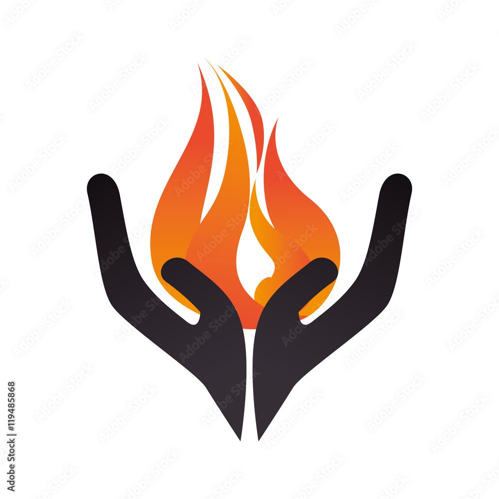 hands holding a fire flame emblem burn flaming vector illustration ...