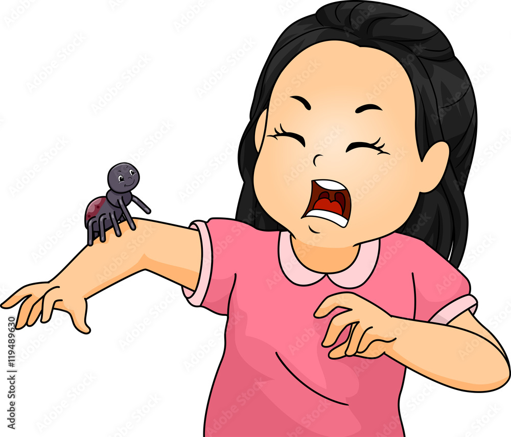 Kid Girl Spider Afraid Stock Vector | Adobe Stock