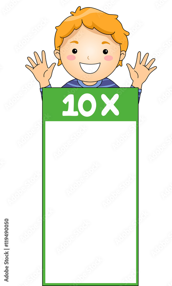 Kid Boy Multiplication Table Flash Card Ten Stock Vector | Adobe Stock