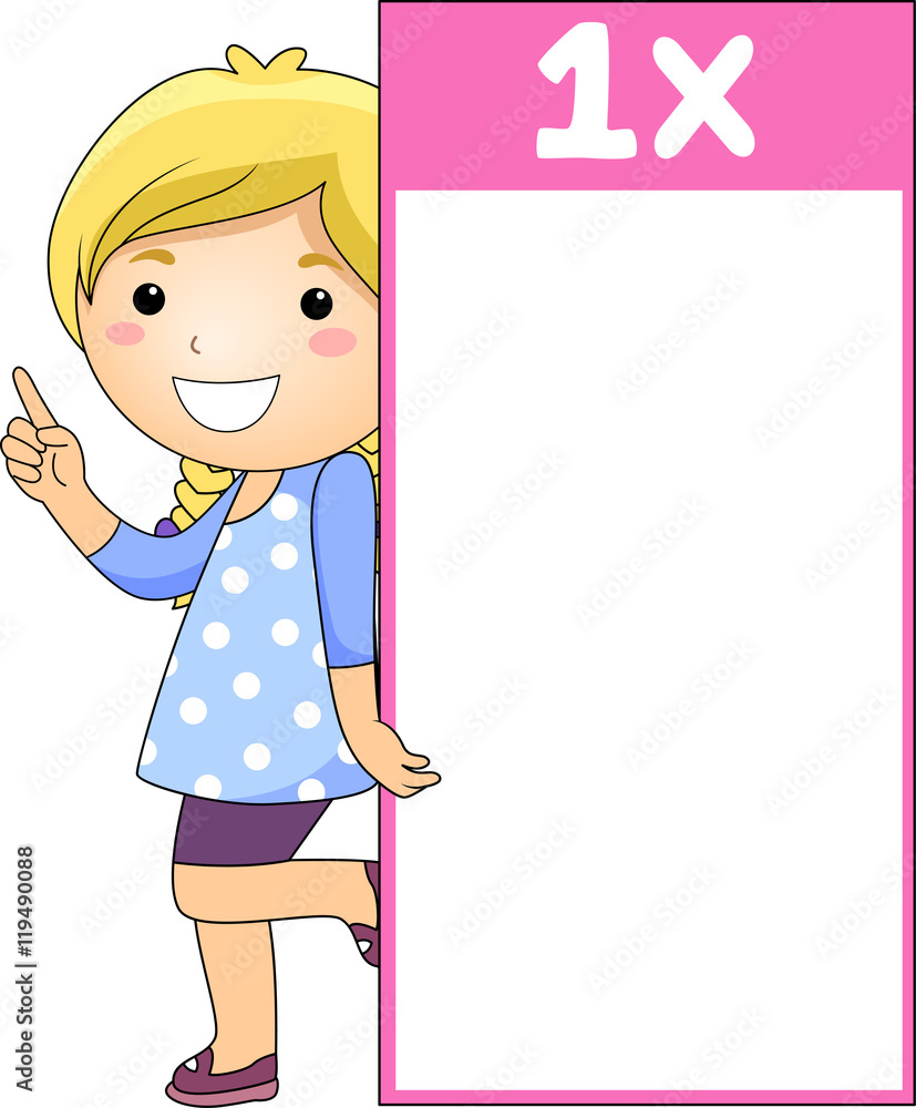 Kid Girl Multiplication Table Flash Card One Stock Vector | Adobe Stock
