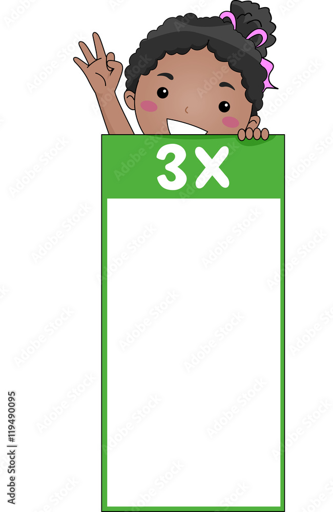 Kid Girl Multiplication Table Flash Card Three Stock Vector | Adobe Stock