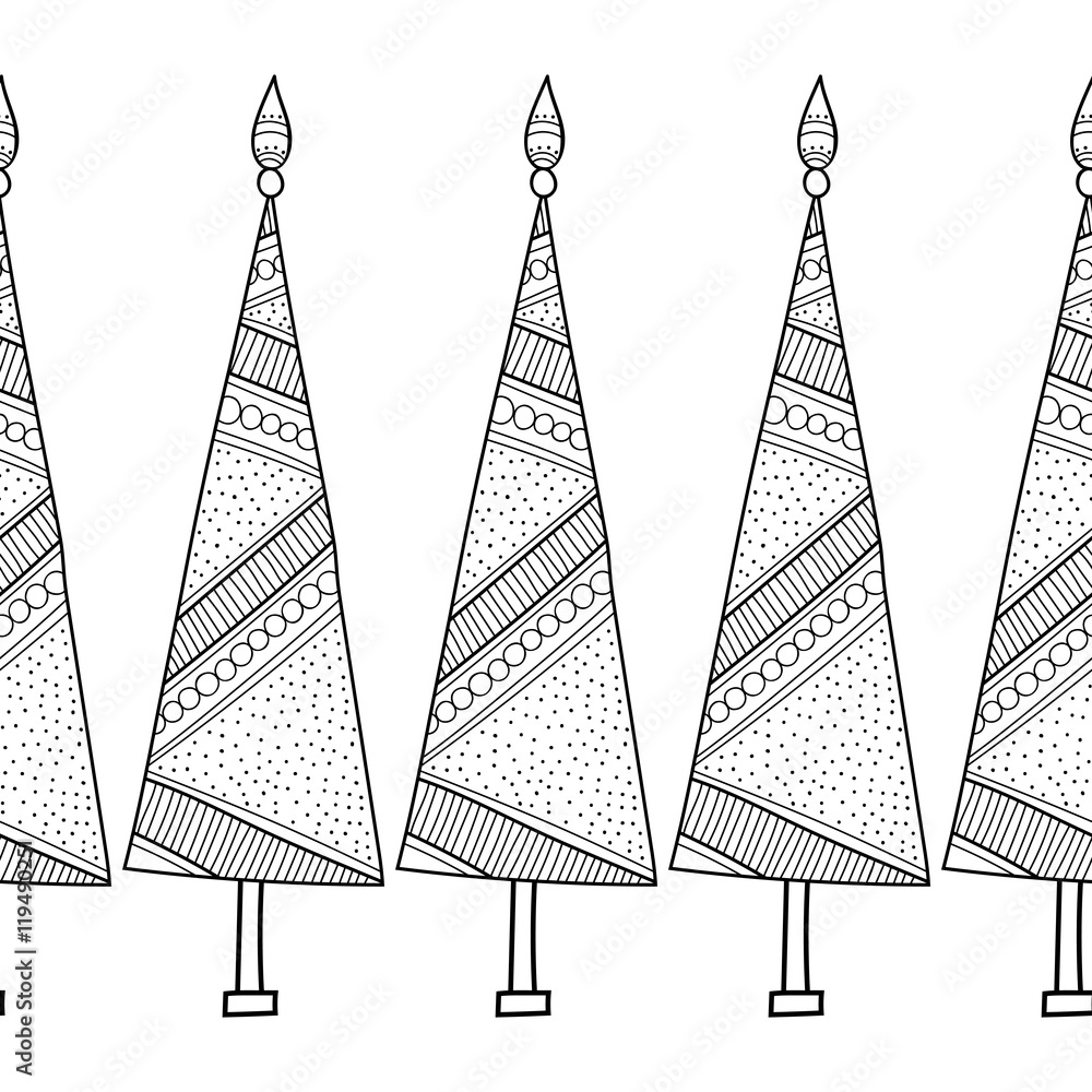 Black and white seamless pattern with Christmas trees for coloring ...