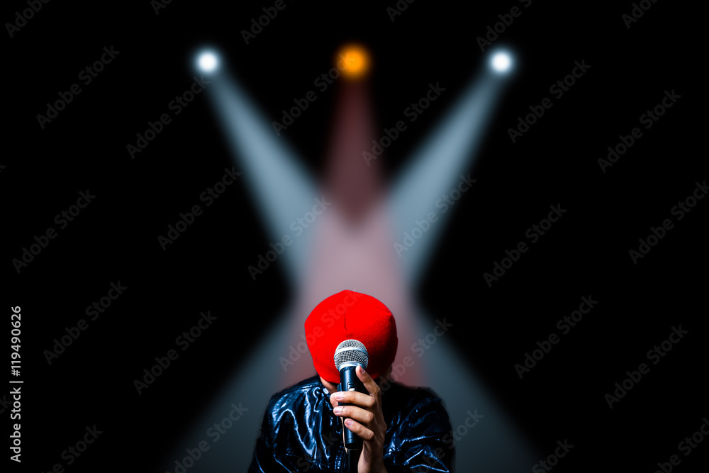 asian male vocalist singing & spotlight background Stock Photo | Adobe ...
