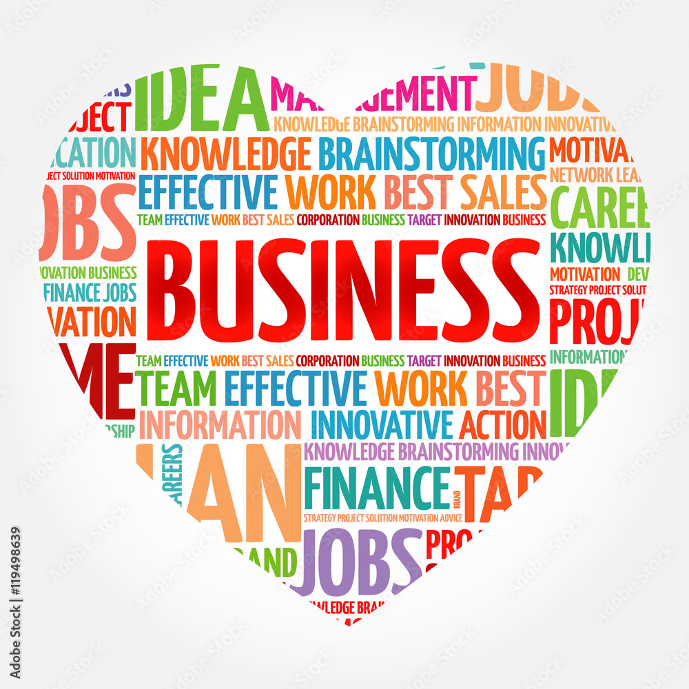 BUSINESS heart word cloud collage, business concept background Stock ...